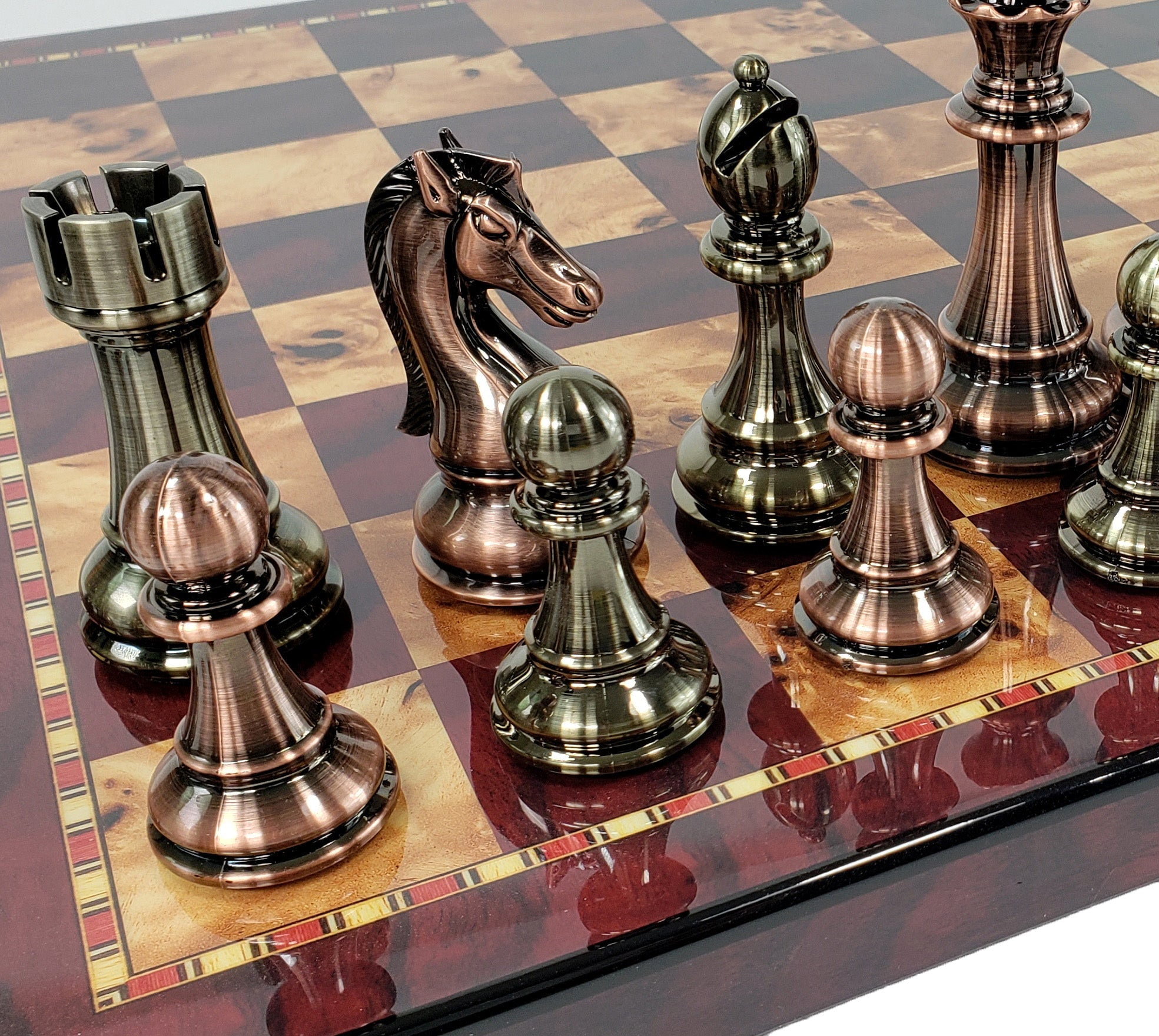 LARGE 4 3/8" King Copper & Gold Finish Staunton Chess Set 18" Cherry ...