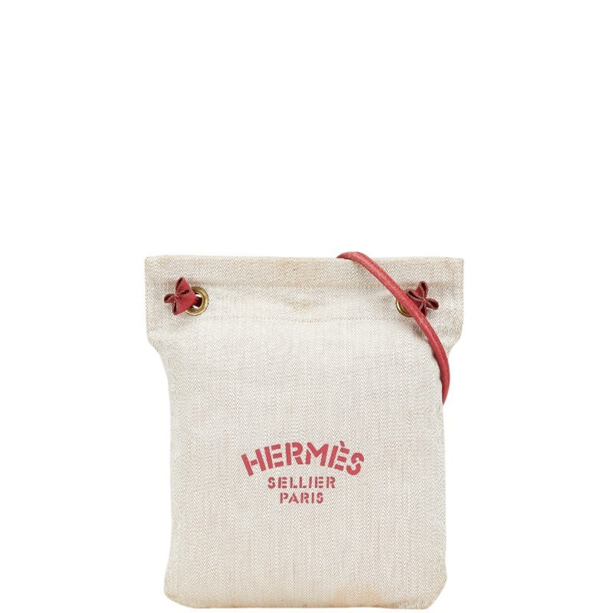 Pre-Owned Hermes Aline PM Bag Beige Red Cotton Leather Women's HERMES ...