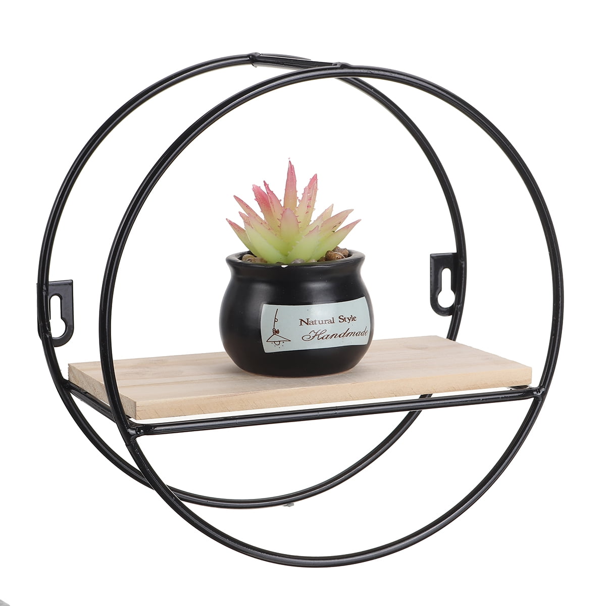 Wooden Iron Wall Shelf Wall-Mounted Storage Rack Organizer Holder ...