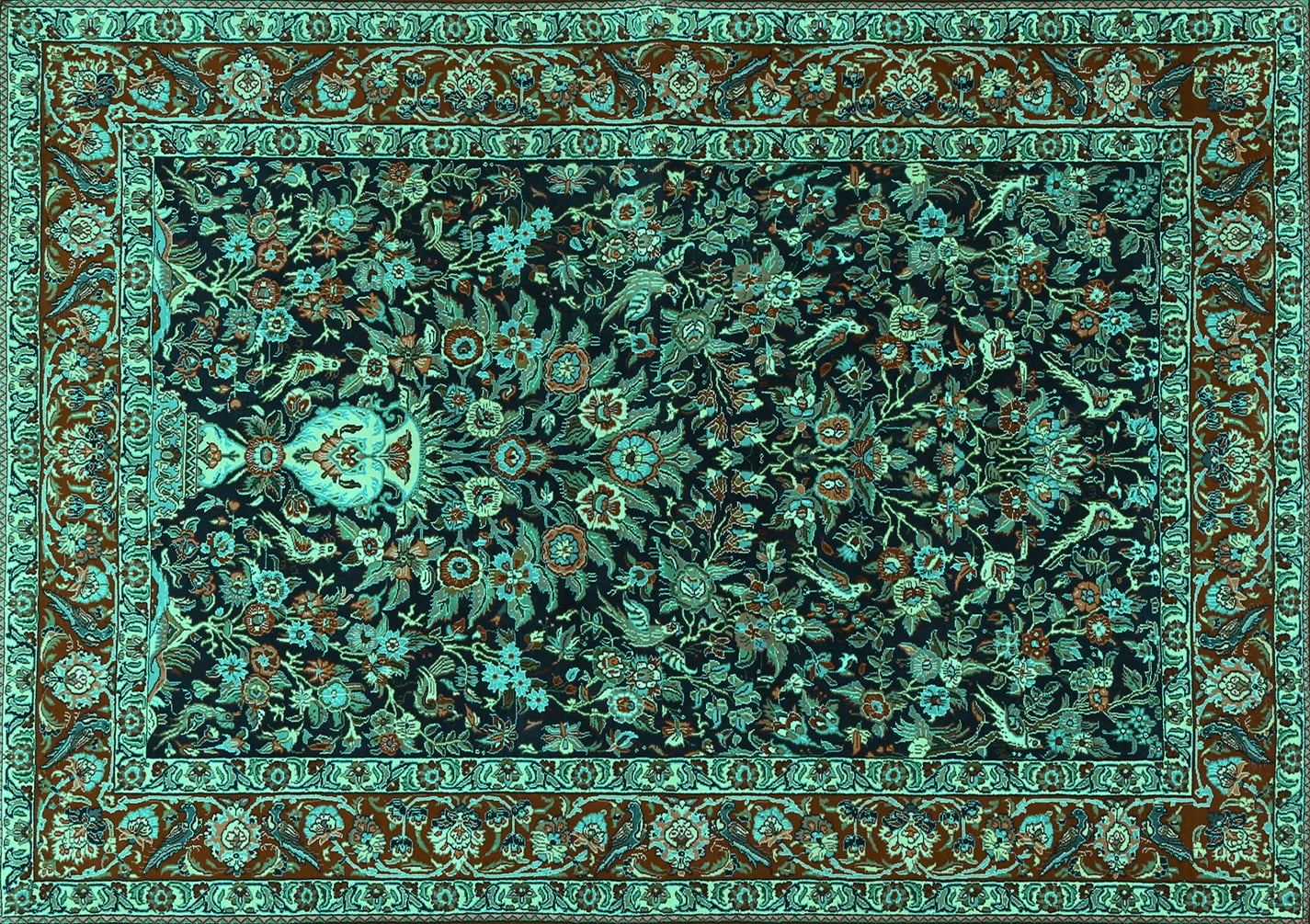 Ahgly Company Indoor Rectangle Persian Turquoise Blue Traditional Area ...