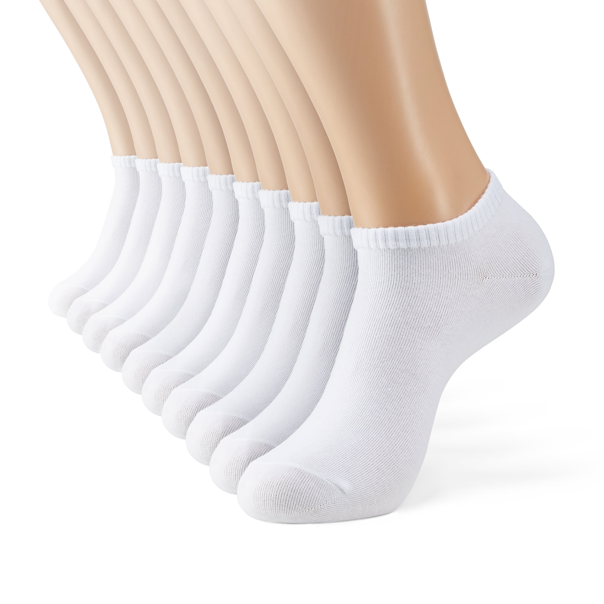 MONFOOT Women's and Men's Breathable Low-cut Ankle White Socks 10-Pairs ...