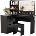 Furmax L Shaped Vanity Desk Set Corner Makeup Vanity Set with ...
