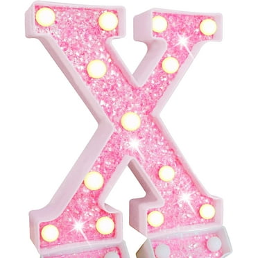 LED Marquee Letter Lights Sign Light Up Pink Glitter Alphabet Letters ...