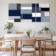 Blue Grey Patchwork Canvas Wall Art 3 Panels, Retro Abstract Geometric ...