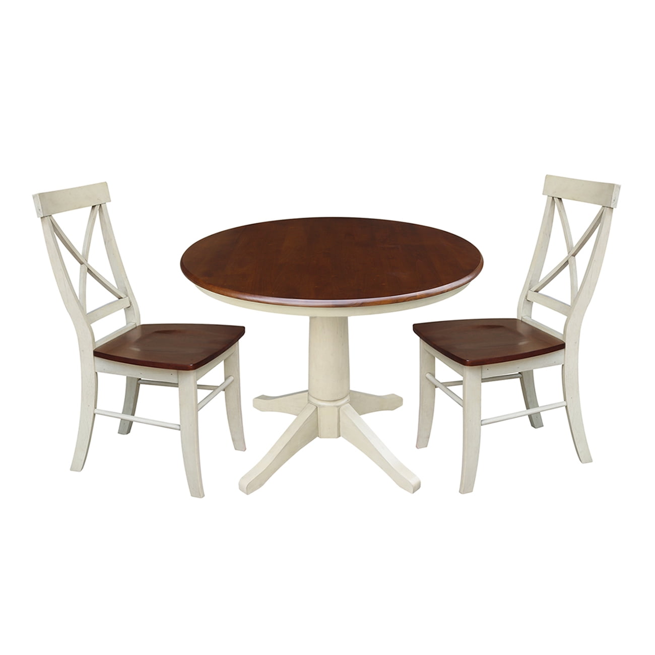36" Round Dining Table and 2 X-back Chairs - Almond/Espresso - 3 Piece ...