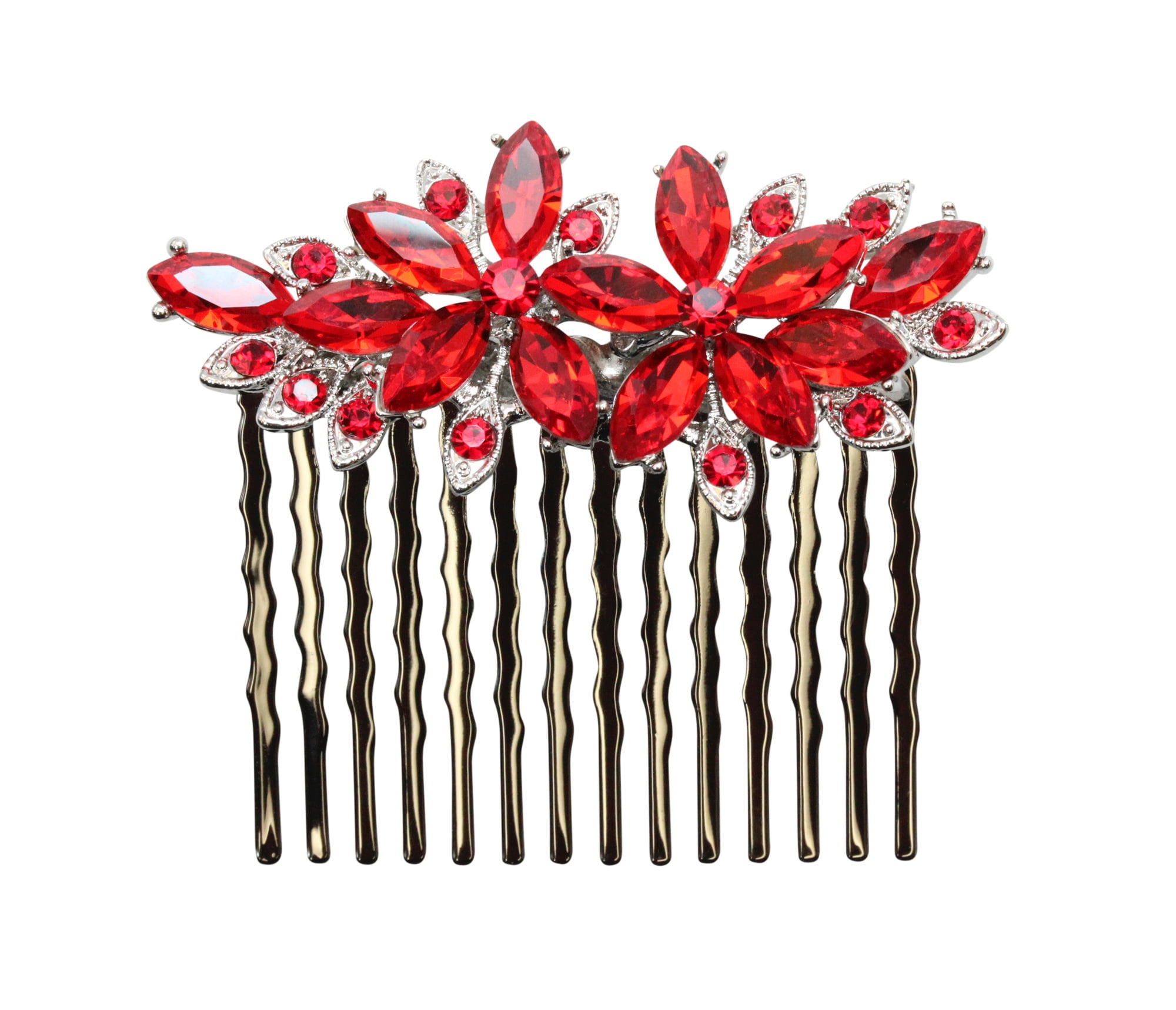 Faship Gorgeous Red Rhinestone Crystal Floral Hair Comb - Walmart.com