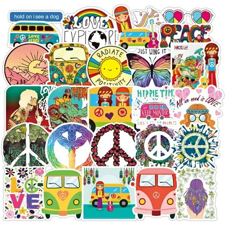 Vinyl Hippie Stickers Pack 50 Pcs Hippy Decals for Laptop Ipad Car ...