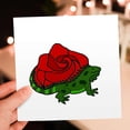 3drose, Artistic Green Iguana in Front of Striking Red Rose Flower Art ...