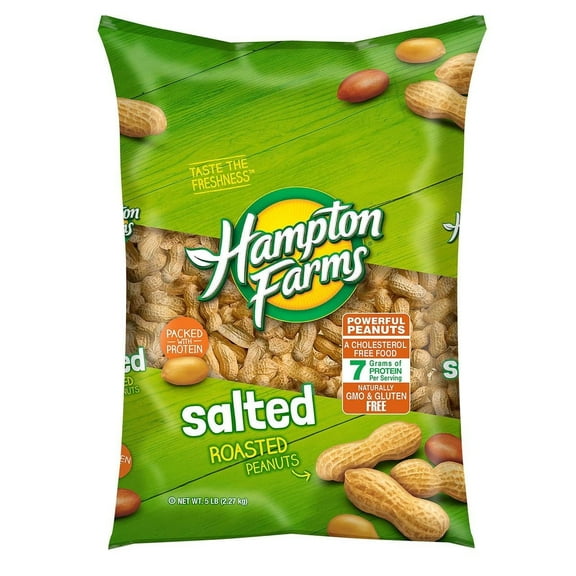Hampton Farms Bulk Whole Salted Roasted Peanuts - 5 lb. Bag, USA Grown ...