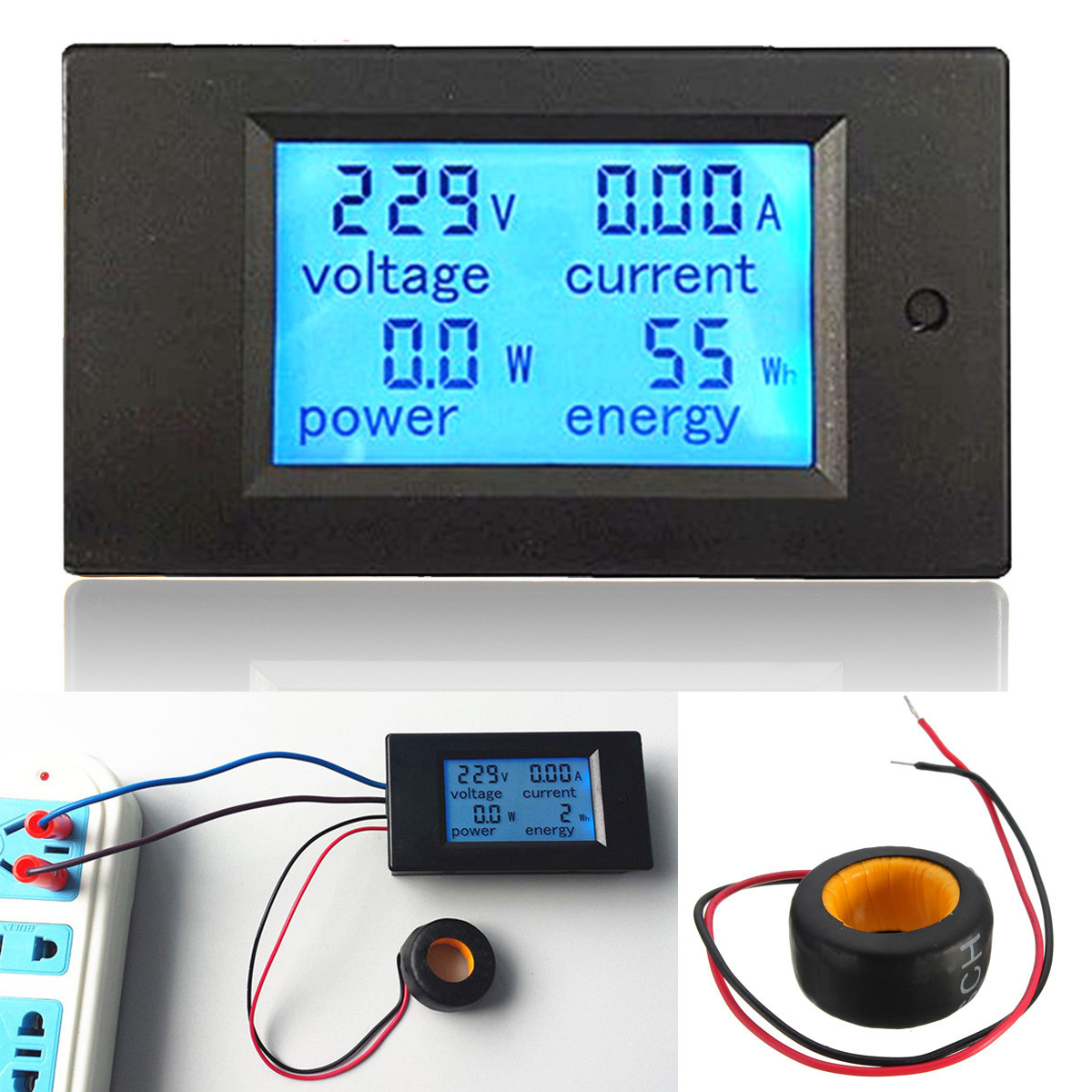 100A AC Digital LED Power Panel Meter Monitor Power Energy Voltmeter ...