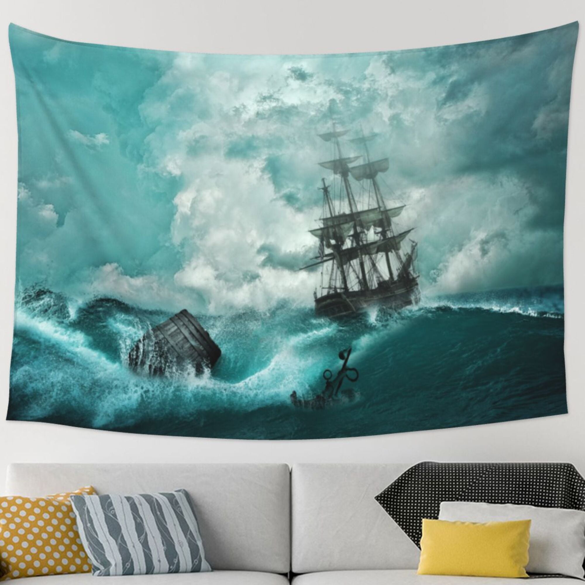 TEQUAN Sea Waves Sailing Ship Pattern Large Tapestry, Aesthetic ...