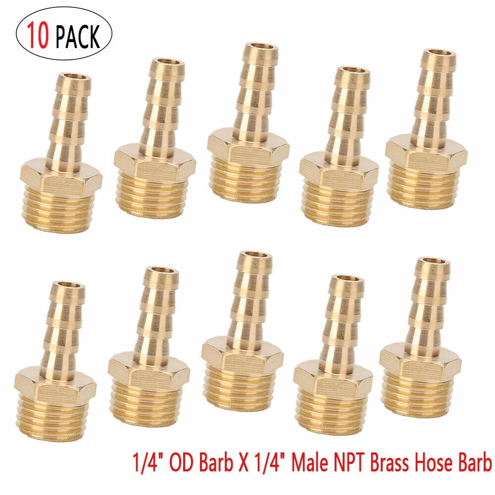 10PC 1/4" OD Barb Tube X 1/4" Male NPT Brass Hose Barb Air Fuel Oil ...