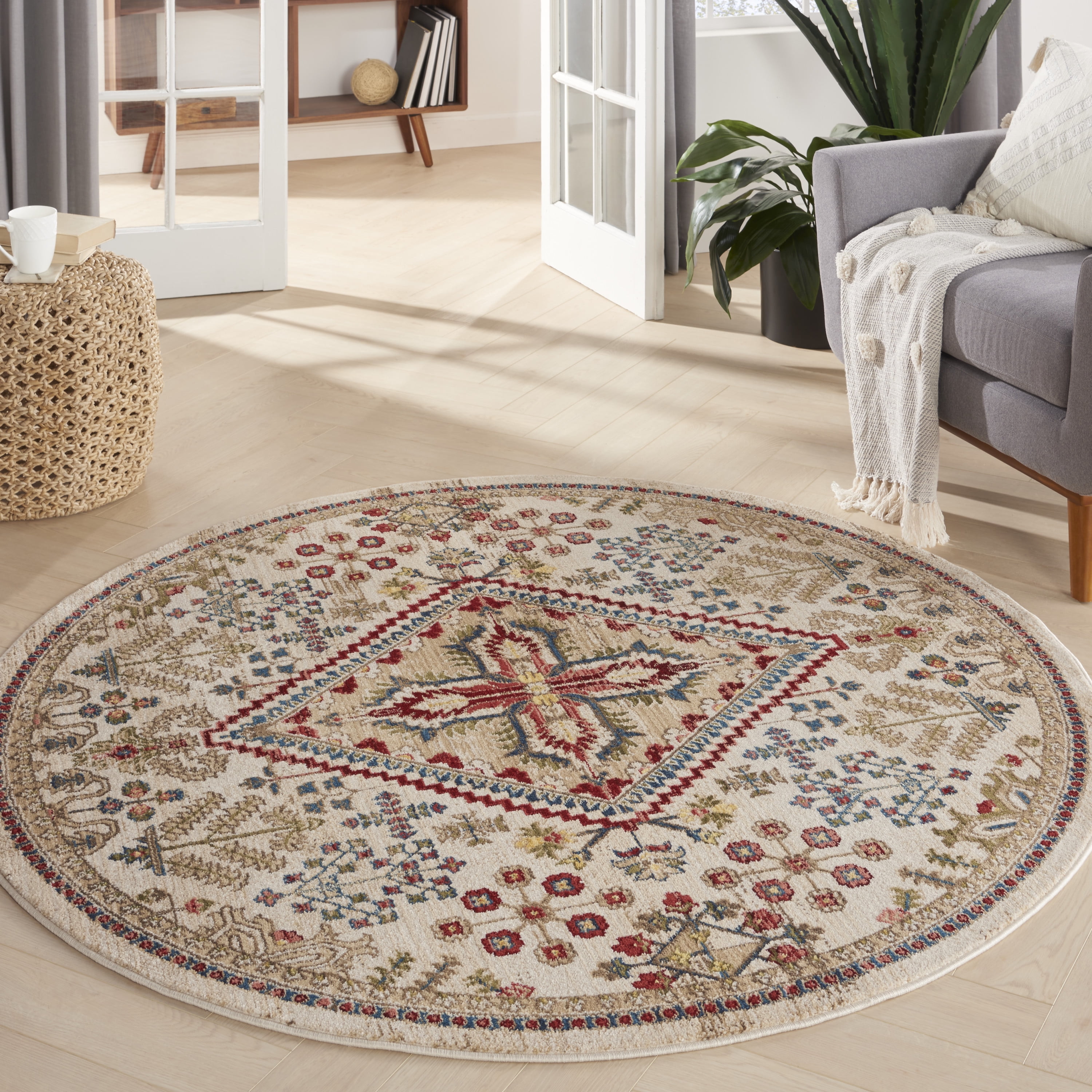Nourison Revel Farmhouse Persian Ivory 6' x ROUND Area Rug, (6' Round ...