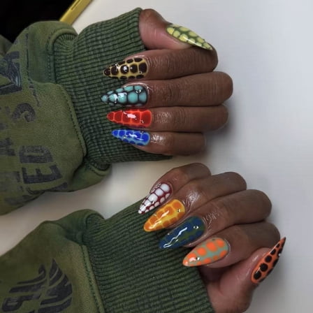 KUFptva Square Press on Nails Sequins Fake Nails Stick on Nails 12 ...