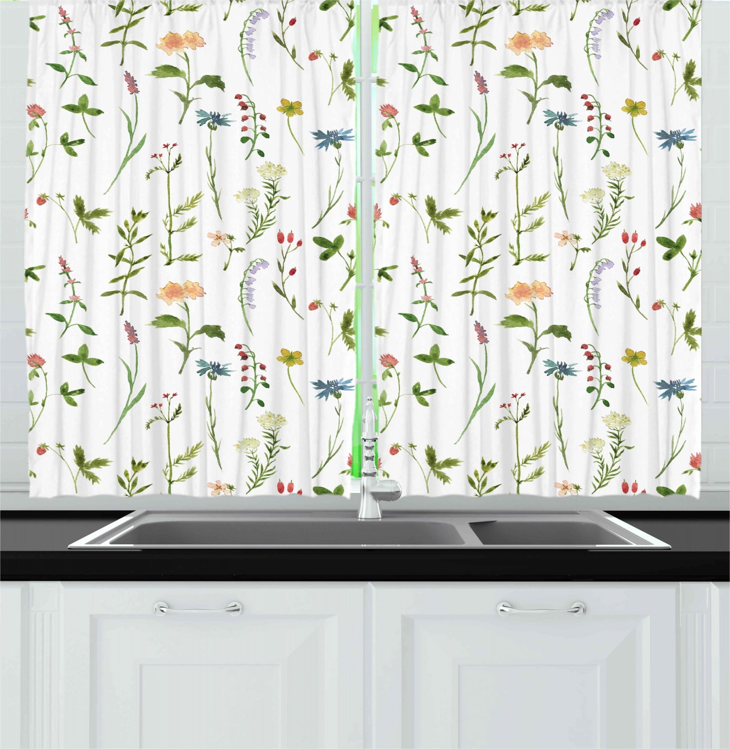 Floral Curtains 2 Panels Set, Spring Season Themed Watercolors Painting ...