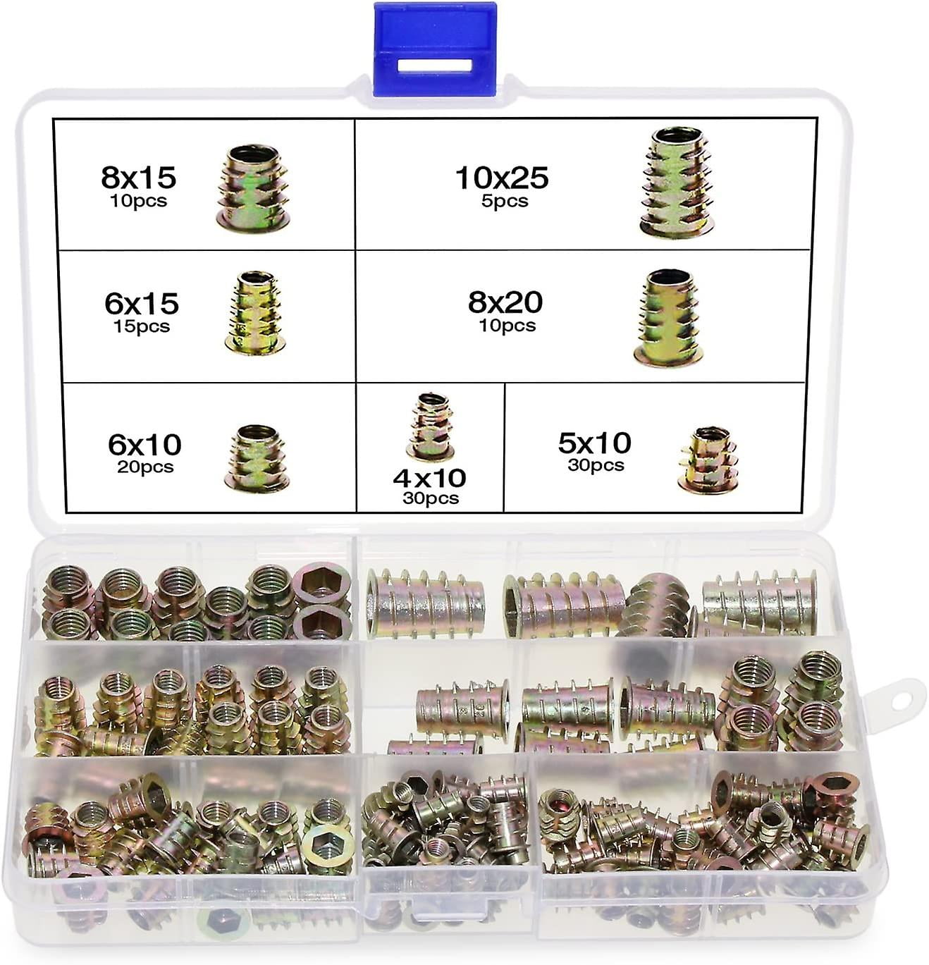 120 pack de tuercas hexagonales de aleación de zinc M4 M5 M6 M8 M10 con inserciones de rosca ...