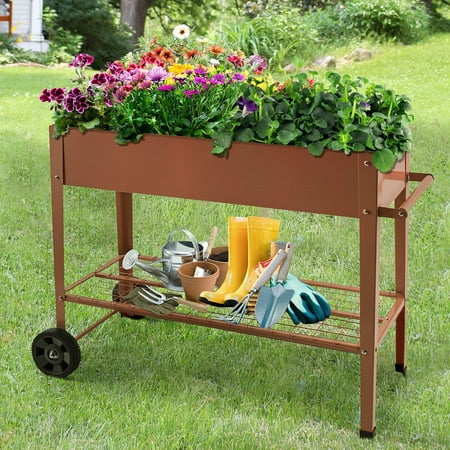 Brown Raised Garden Bed with Handles & Wheels - Galvanized Steel ...