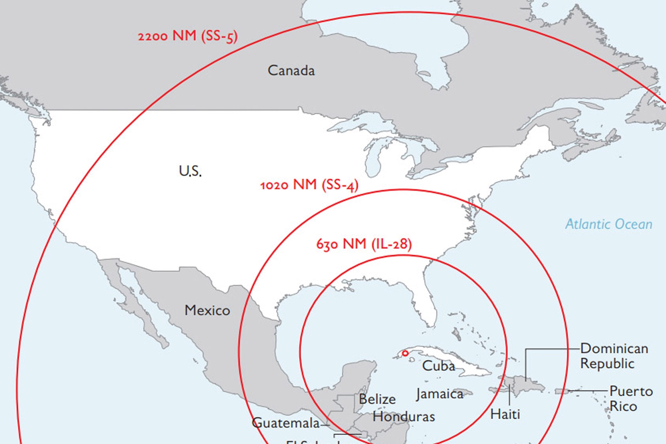 24x36 gallery poster, Cuban Missile Crisis map of relative ranges of ...