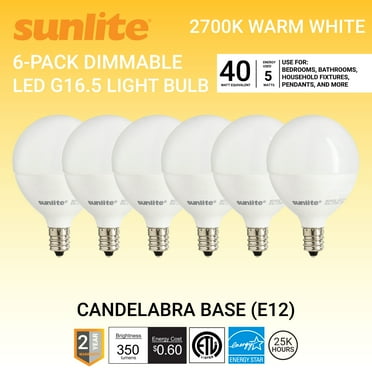 Sunlite LED G16.5 Filament Style Globe Light Bulb, 2.5 Watts (25W Equivalent), Candelabra E12 ...