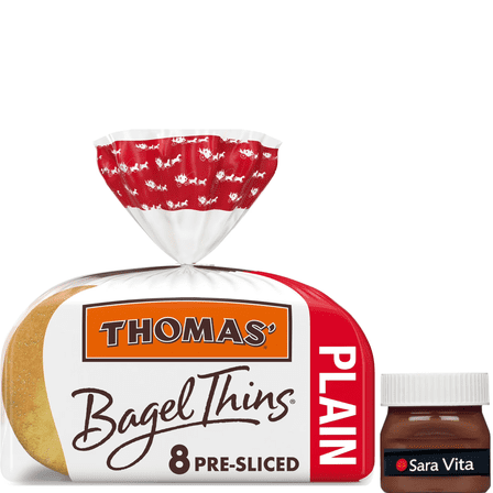 Thomas' Plain Bagel Thins, 8 count, Pre-sliced Bagels, 13 oz Bag (Pack ...