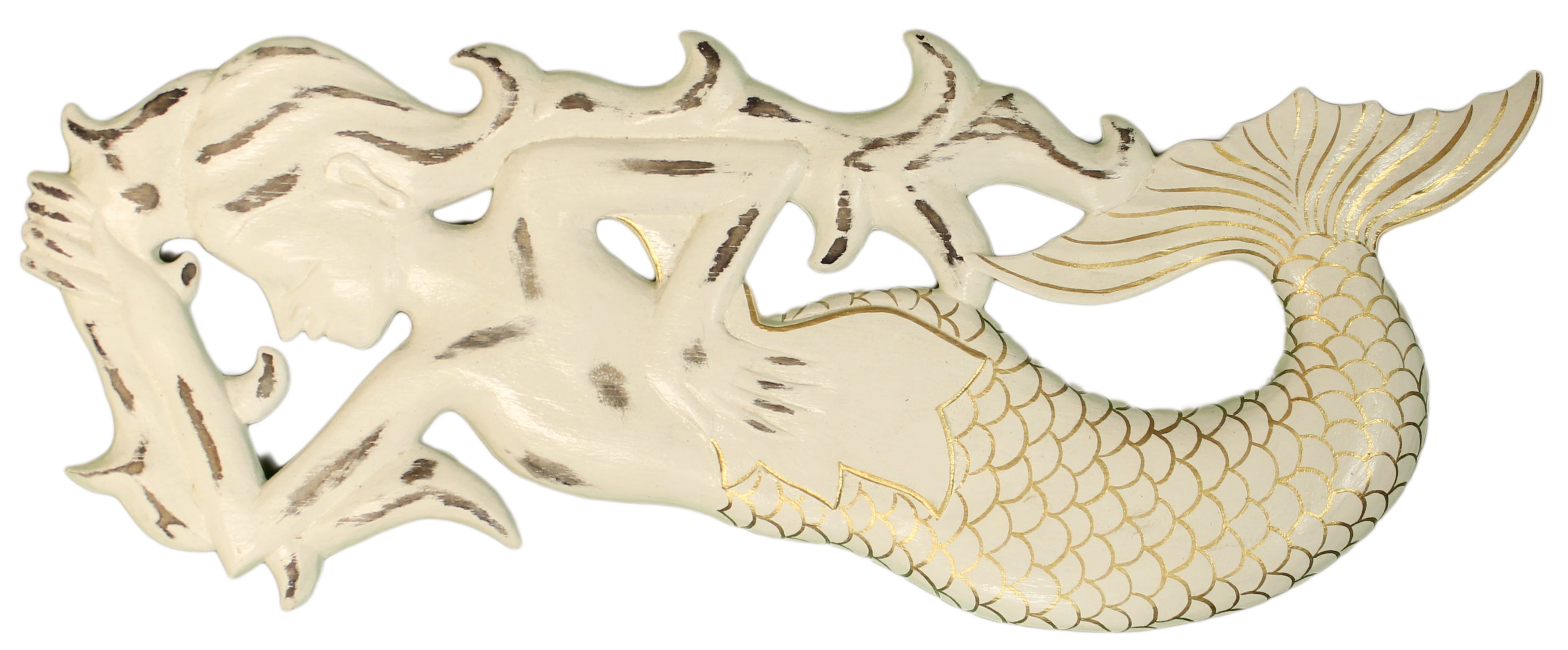 Nautical Decoration - Hand Painted 20 Inch Long Wooden Mermaid Wall ...