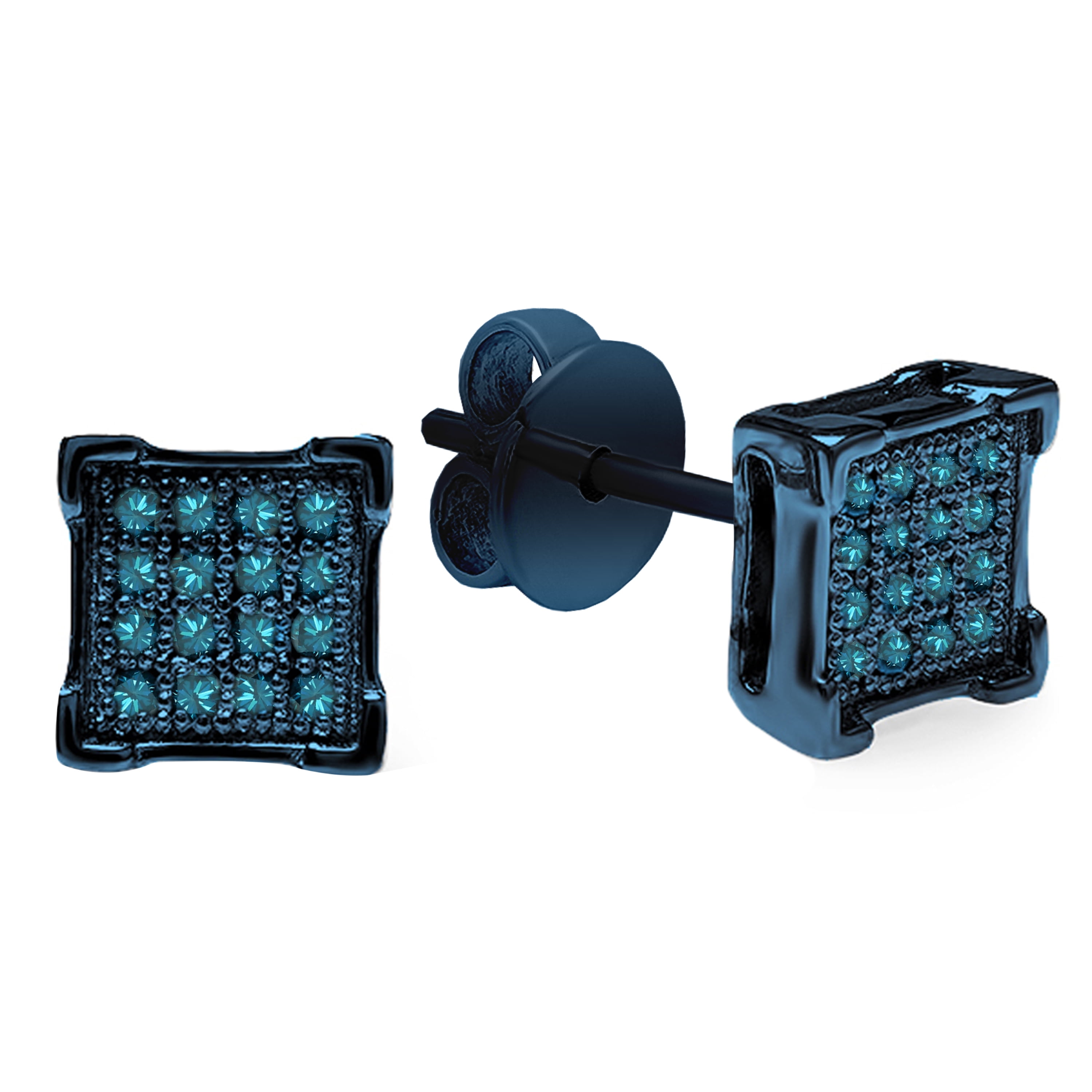 Dazzlingrock Collection Round Blue Diamond Square Shape Iced Unisex ...