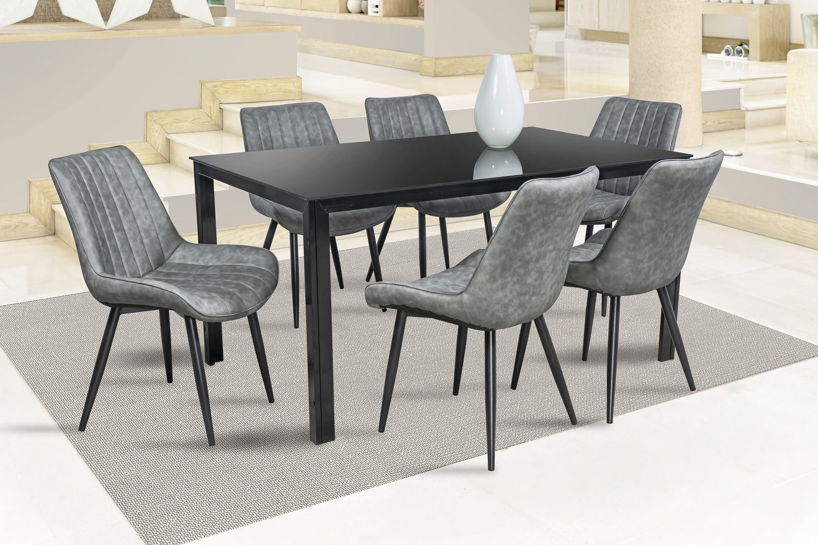 Comedor Java Gris 6 Sillas Rectangular Tubular y Cristal Negro ...