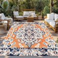 Bohemian Orange Outdoor Rug, Black Floral Geometric Texture Ethnic Art ...