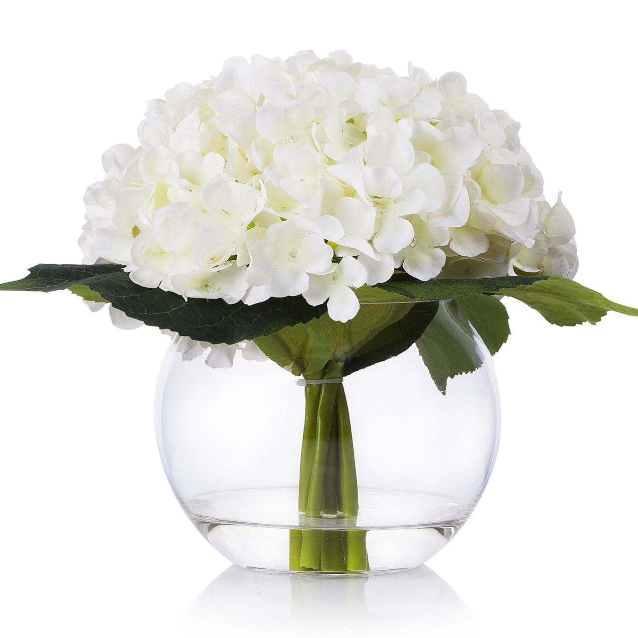 Enova Home Artificial Hydrangea Silk Flowers Arrangement in Clear Glass ...
