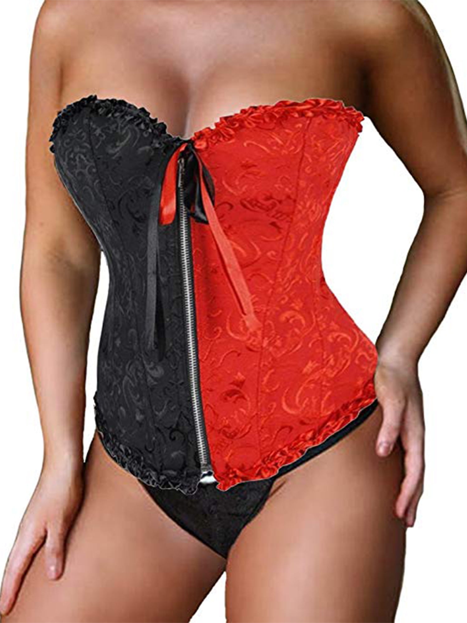 Lelinta Women Zipper Boned Sexy Corset Plus Size Bustier Satin