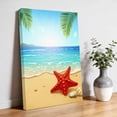 Cartoon Summer Beach Canvas Wall Art for Living Room, Red Starfish ...