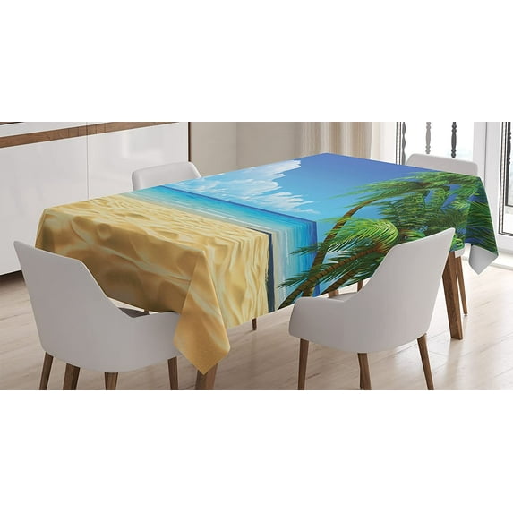 Ocean Tablecloth, Palm Tree Leaves in The Tropical Sand Beach Sea ...