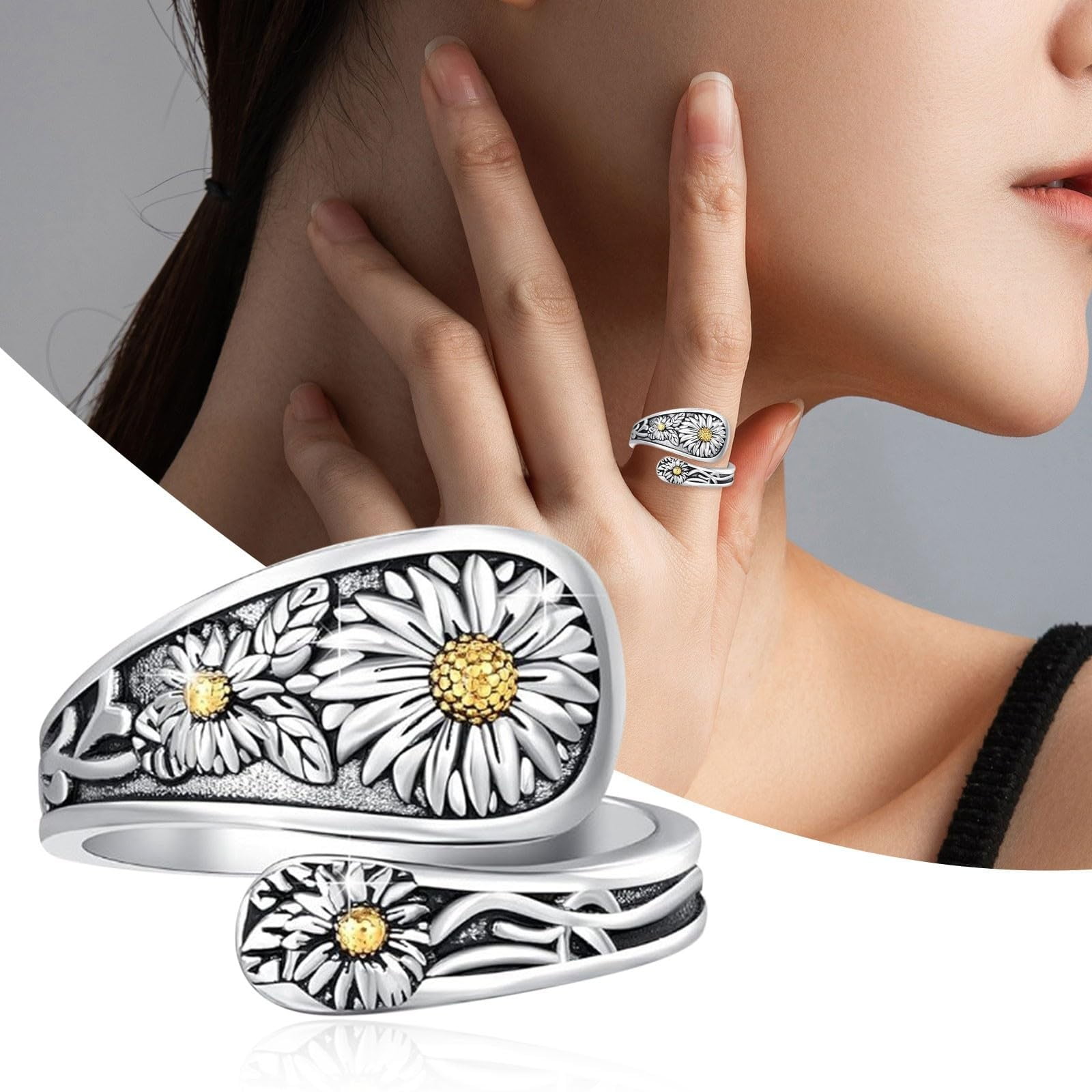 Click here for Riforla Sunflower Opening Adjustable Womens Ring S... prices