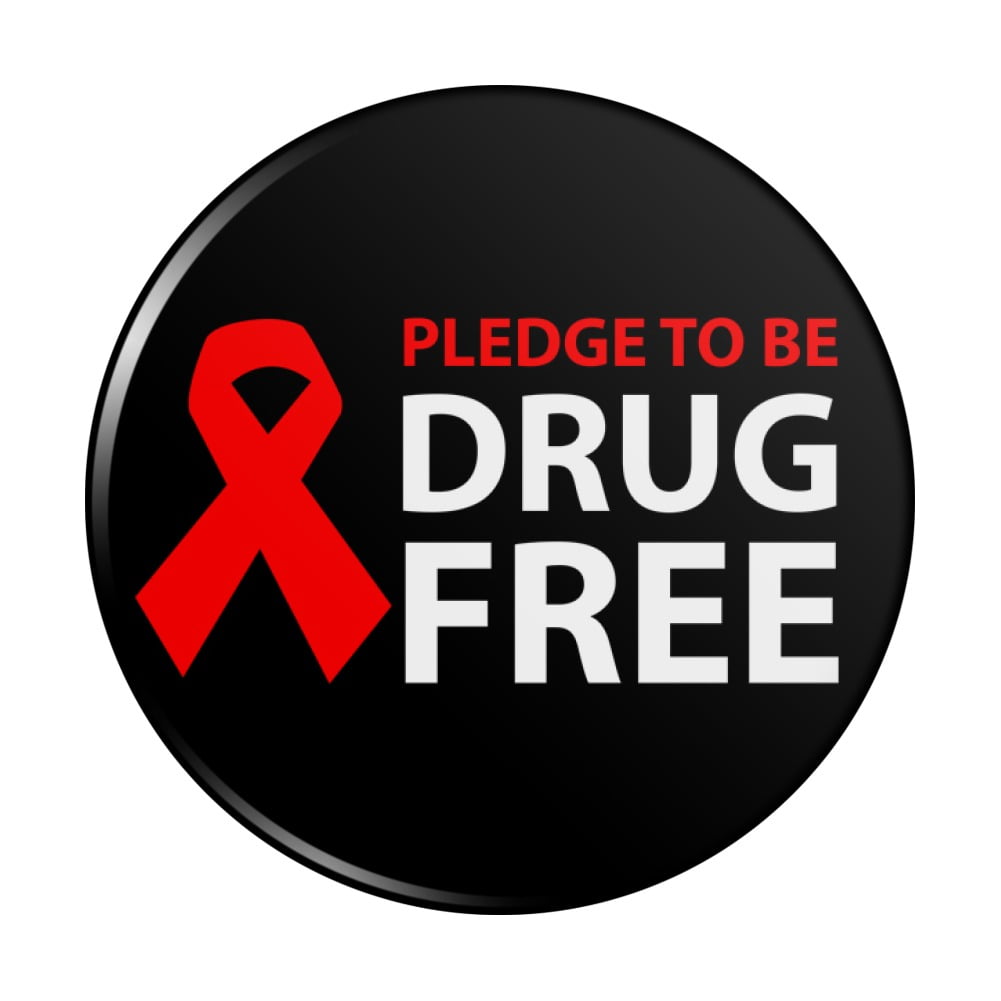 Red Ribbon Drug Free Pledge Kitchen Refrigerator Locker Button Magnet ...