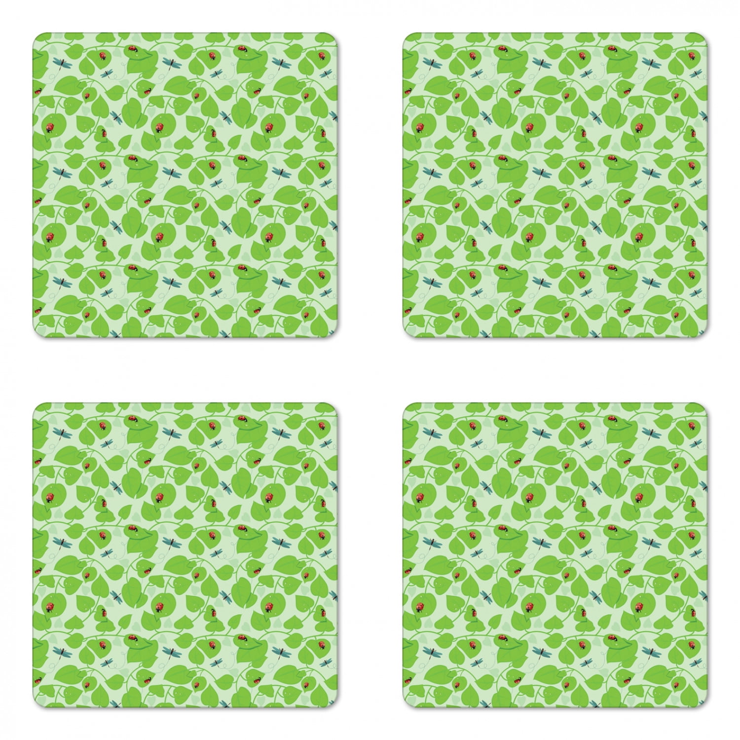 Leaves Coaster Set of 4, Natural Green Environment with Fresh Leaves ...