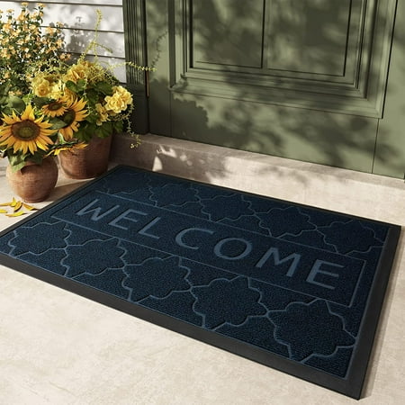 Color G Outdoor Welcome Mat, 24"x48" Blue Waterproof Non Slip Rubber ...