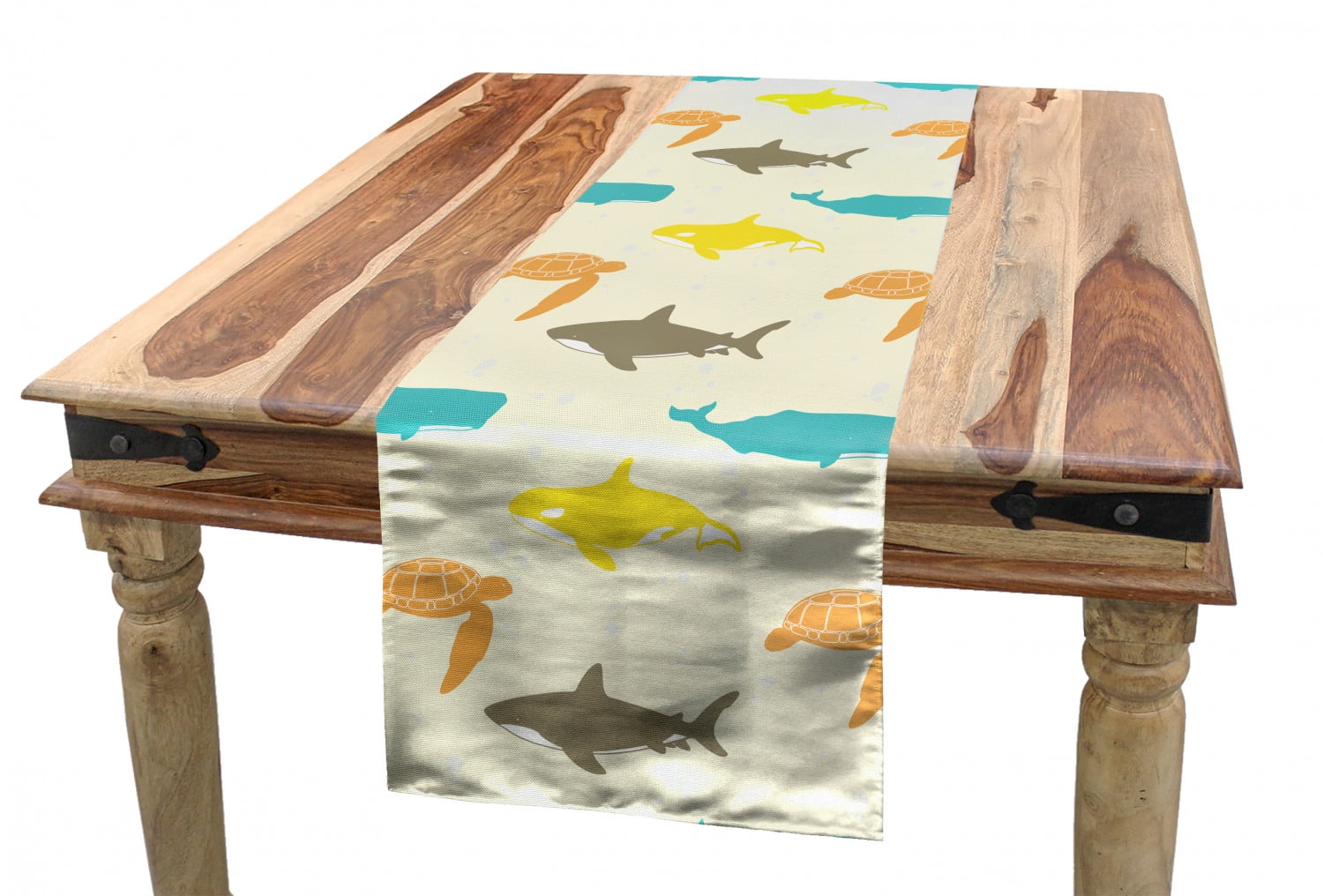 Sea Animals Table Runner, Pattern with Whale Shark and Turtle Aquarium ...