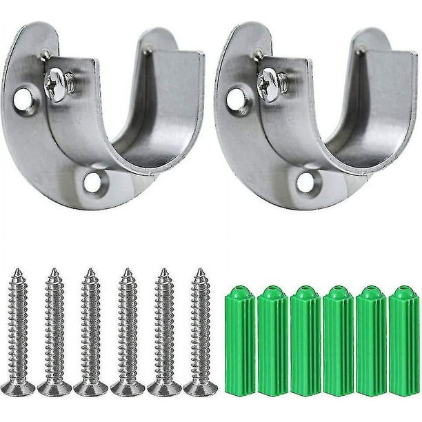 2 Pieces Round Tube Bracket for Closet Pole - Wardrobe Clothes Rail Tie ...