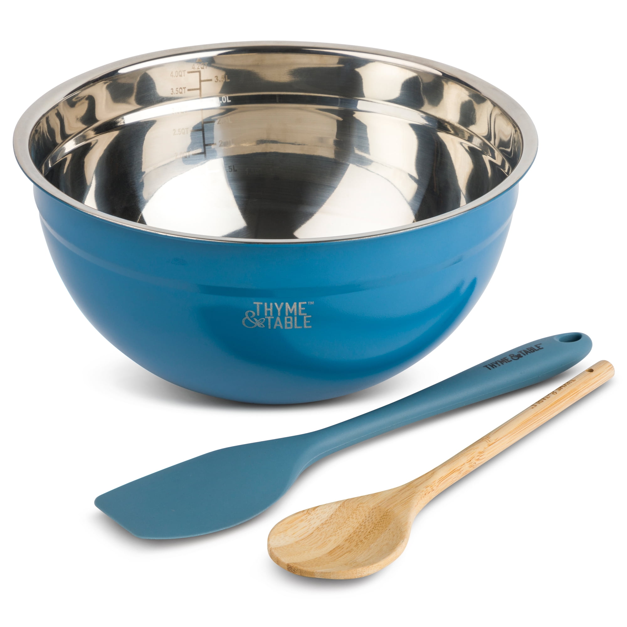 Thyme & Table Stainless Steel Mixing Bowl with Silicone Spatula & Wood ...