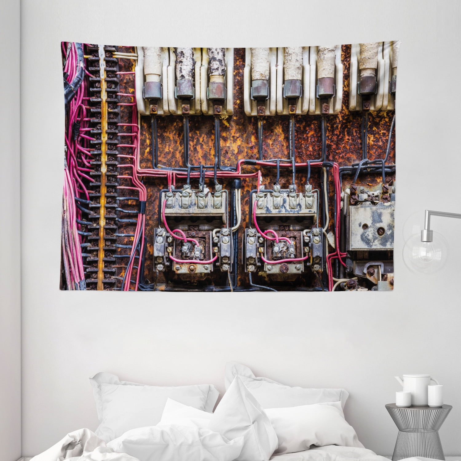 Wire Decor Tapestry, Old Rusted Electrical Panel with Fuses and ...
