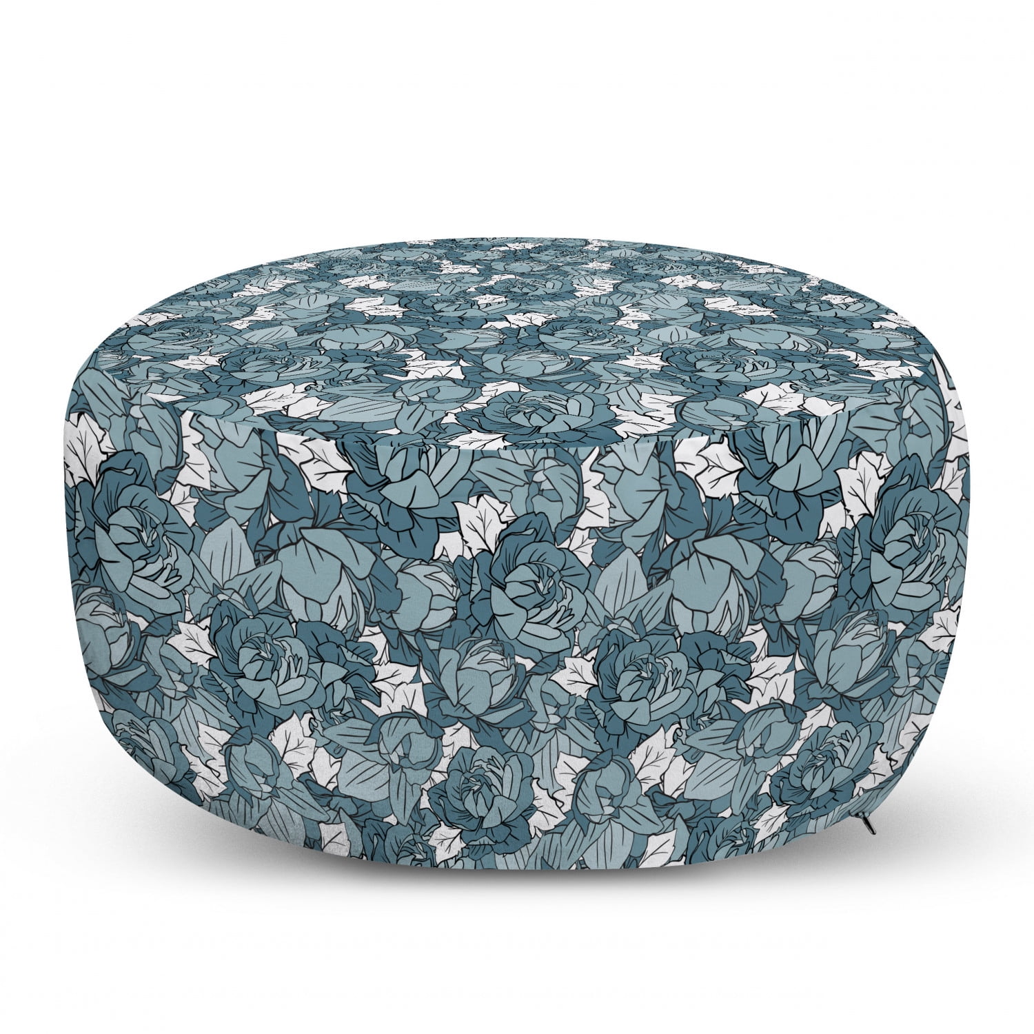 Flower Pouf Cover with Zipper, Botanical Arrangement in Hand Drawn ...