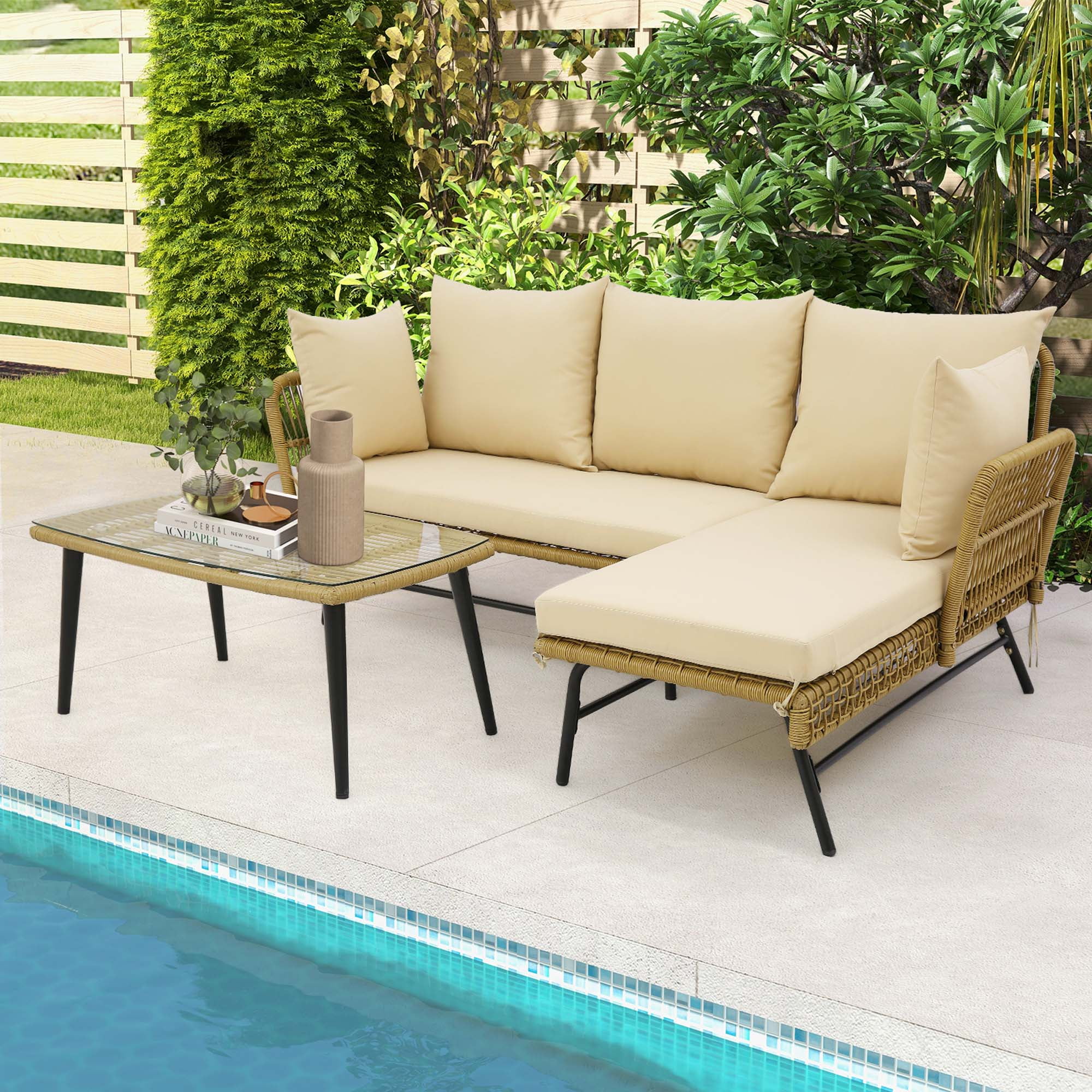 Click here for Costway 3 Pcs L-Shaped Patio Sofa Set Conversation... prices