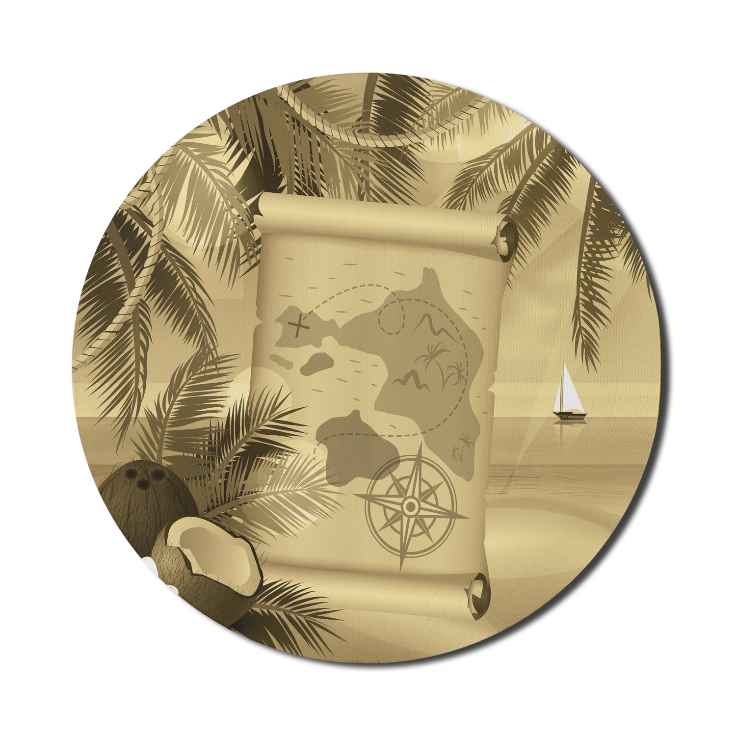 Island Map Mouse Pad for Computers, Monochrome Retro Treasure Map on a ...