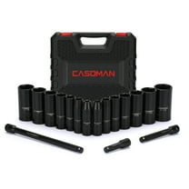 CASOMAN 1/2" Drive Master Socket Set, 36 Pc SAE/Metric, w/ Extension ...