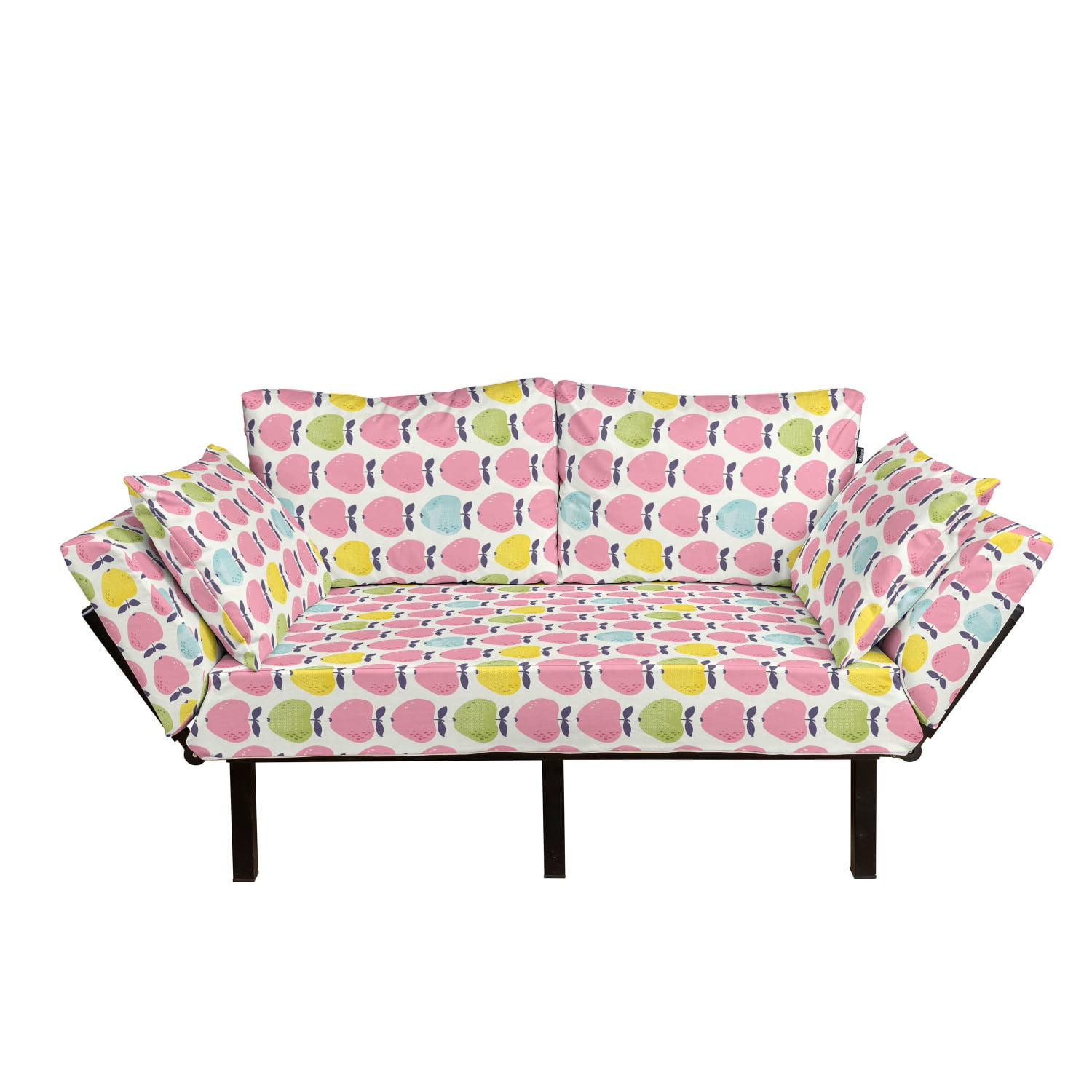 Fruits Futon Couch, Fruit Pattern in Pastel Tones Ornamental Vegetarian ...
