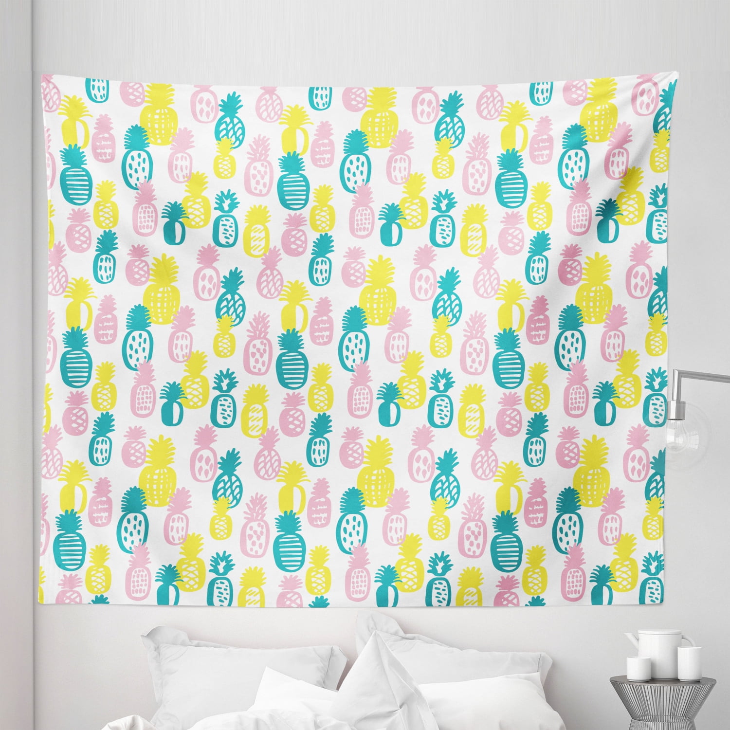 Pineapple Tapestry, Colorful Doodle Food Design with Abstract Patterns ...