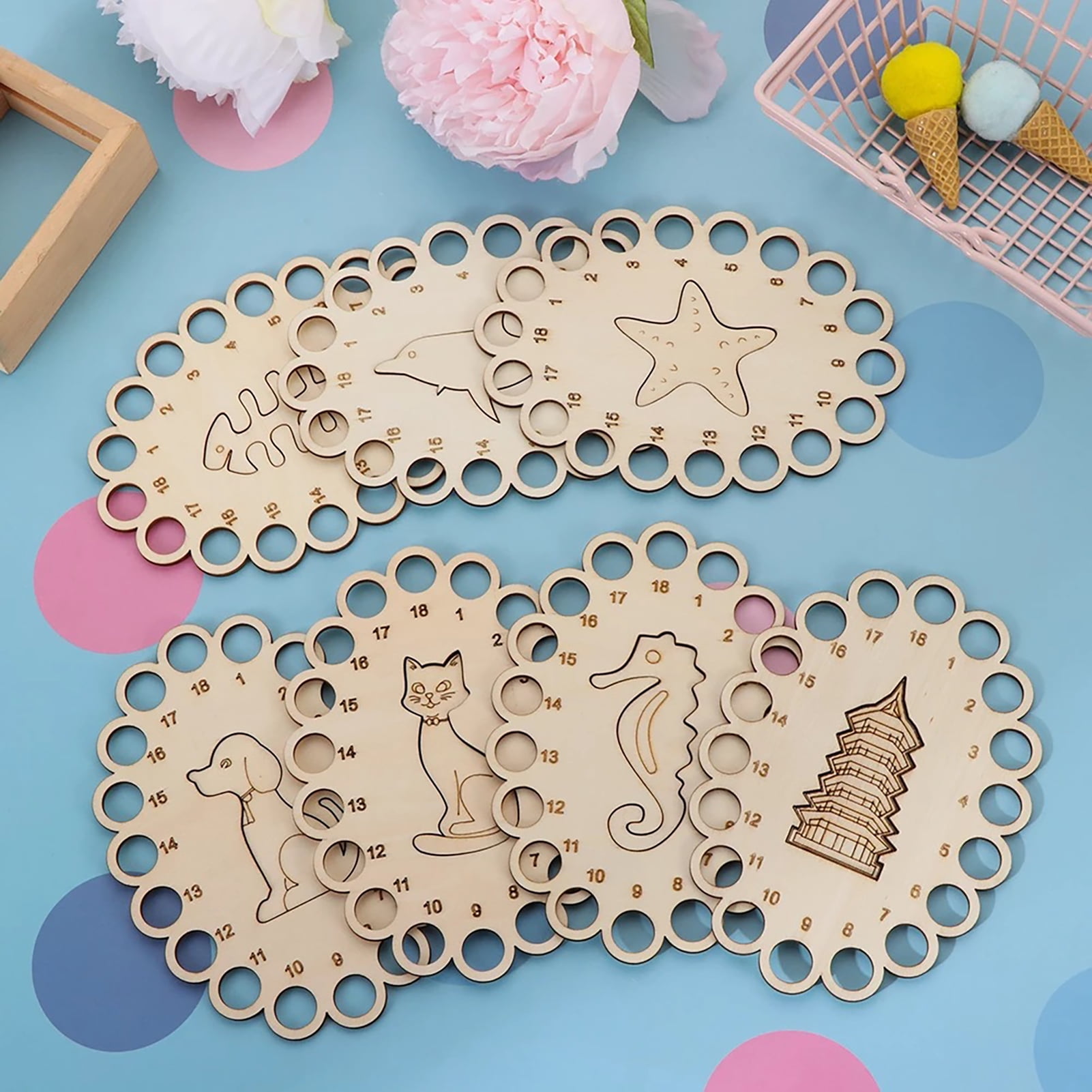 Hesroicy Wooden Thread Keeper Anti-deformed DIY 18 Holes Wood Carved ...