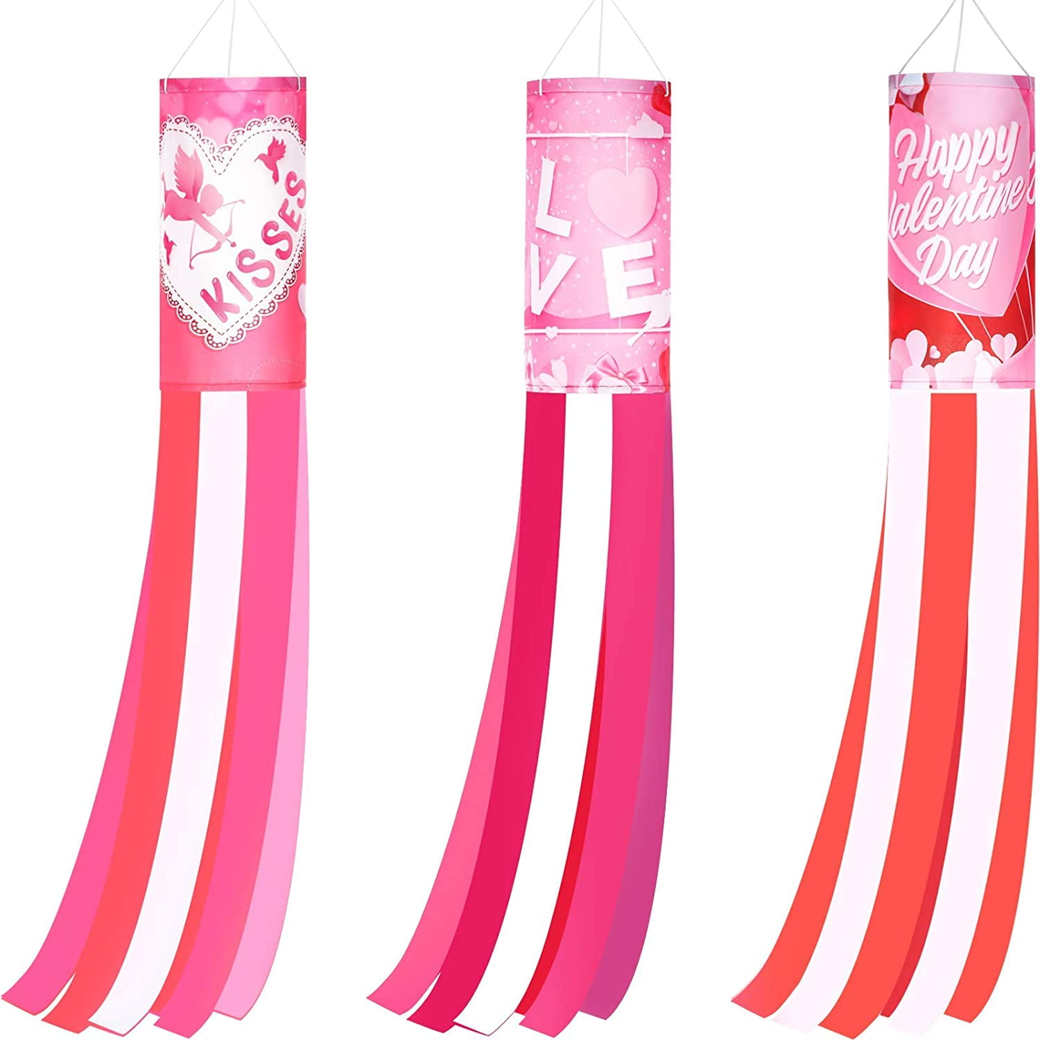 XISOBO 3 Pieces Windsock Heart Pattern Decorative Windsock Polyester ...