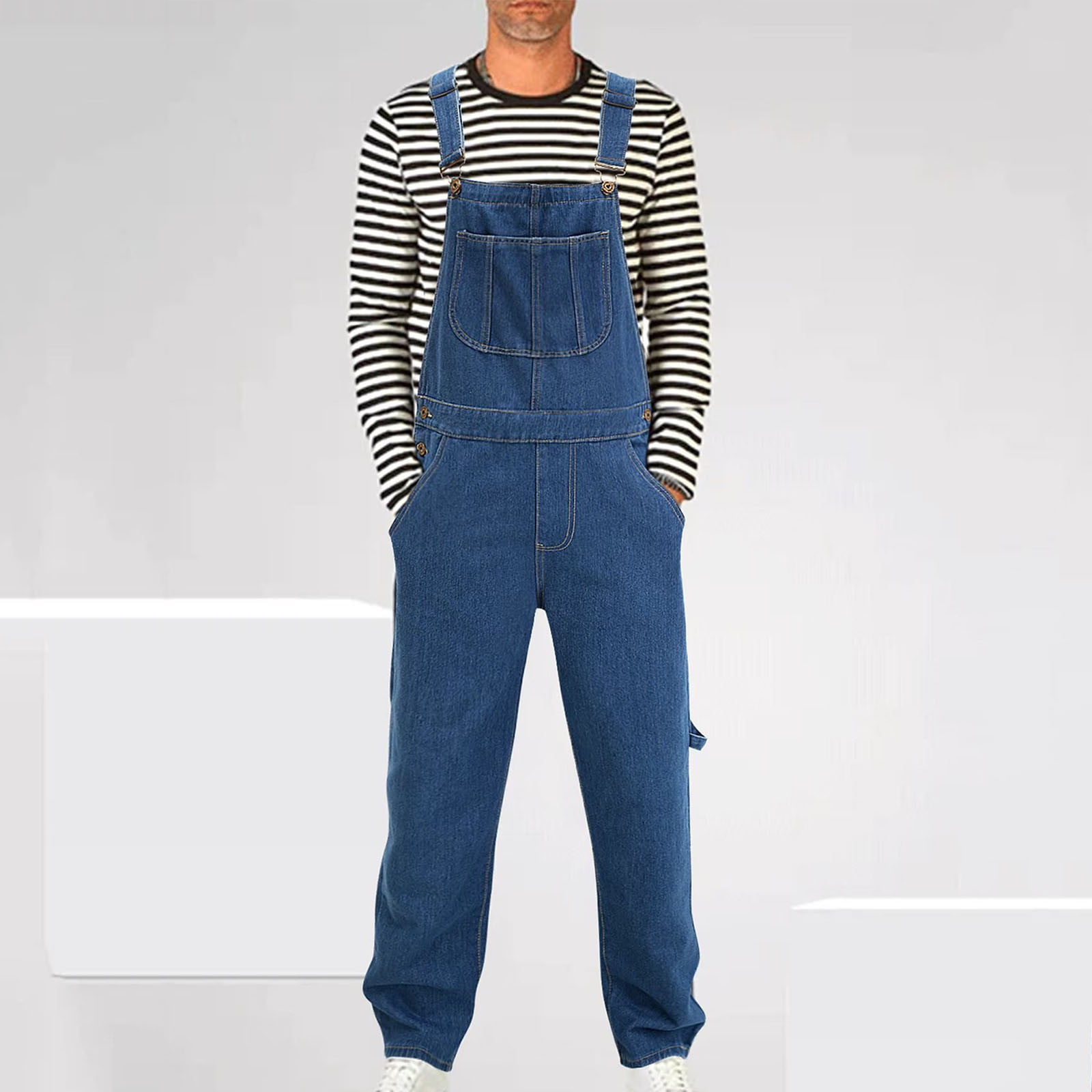 Leodye Mens Chest Pocket Denim Bib Overalls Regular Fit Overall Flex Workwear With Adjustable Straps Dark Blue Xl(Xl) Xl(Xl)