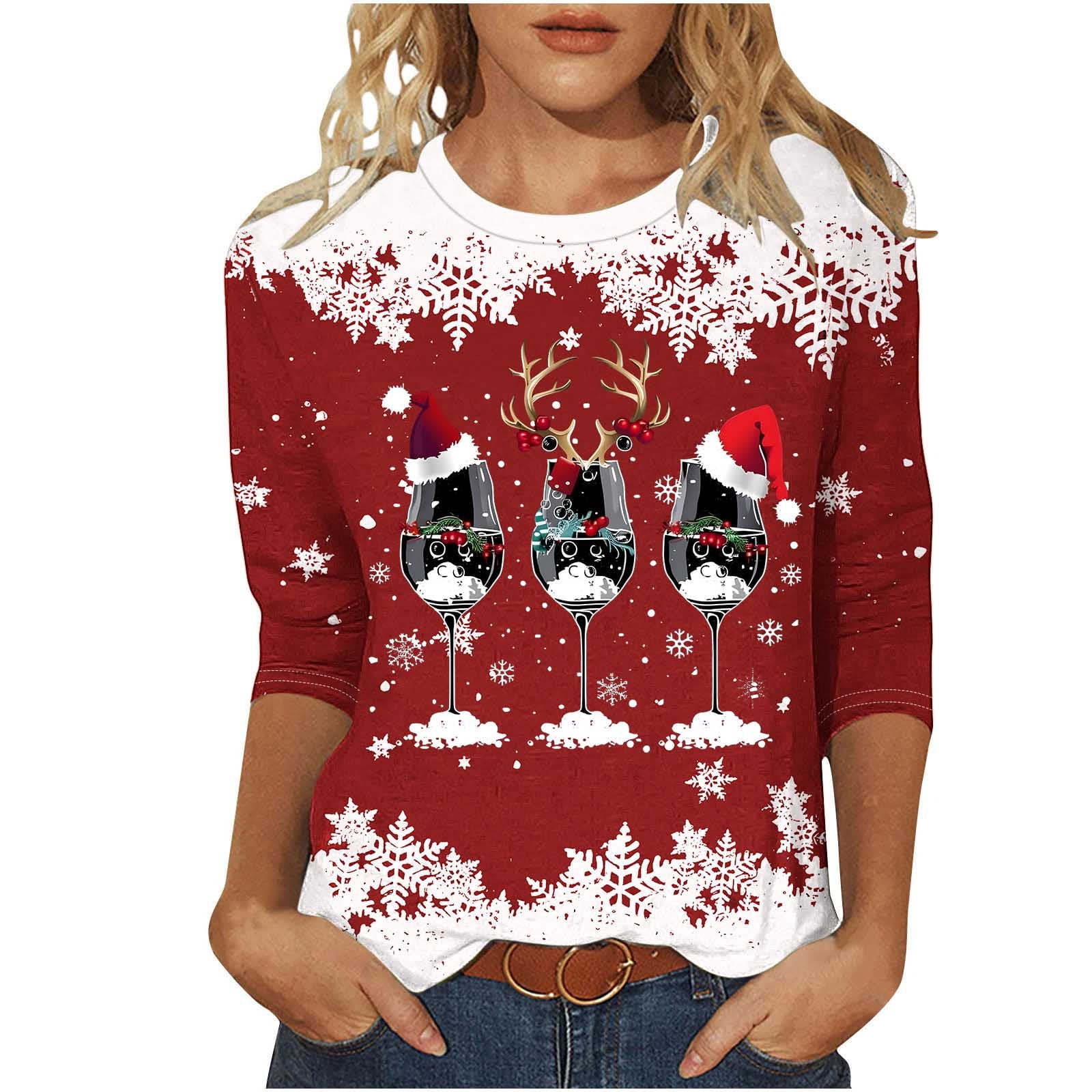 Click here for Ctreela Christmas Shirts Women Ugly Wine Glass Gra... prices
